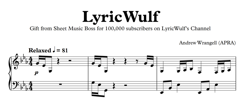 LyricWulf - Piano Sheet Music (PDF, MIDI and MP3)