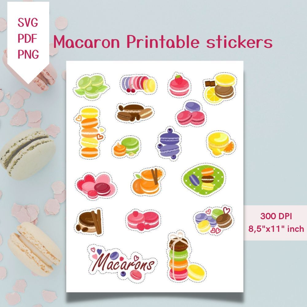 Free Colorful Macarons Printable stickers for kids & Adults