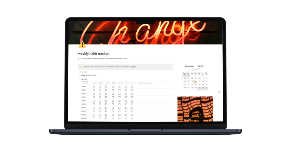 Notion Template Weekly Habit Tracker