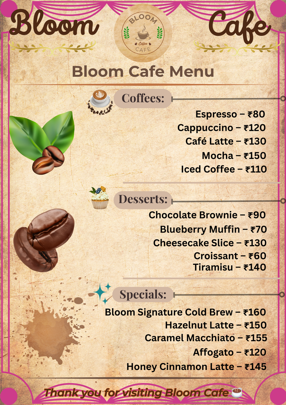 Digital Menu Card Template for Cafes.