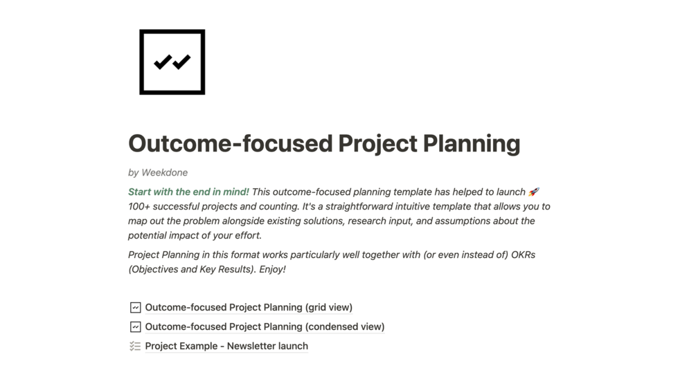 Outcome-focused Project Planning Template