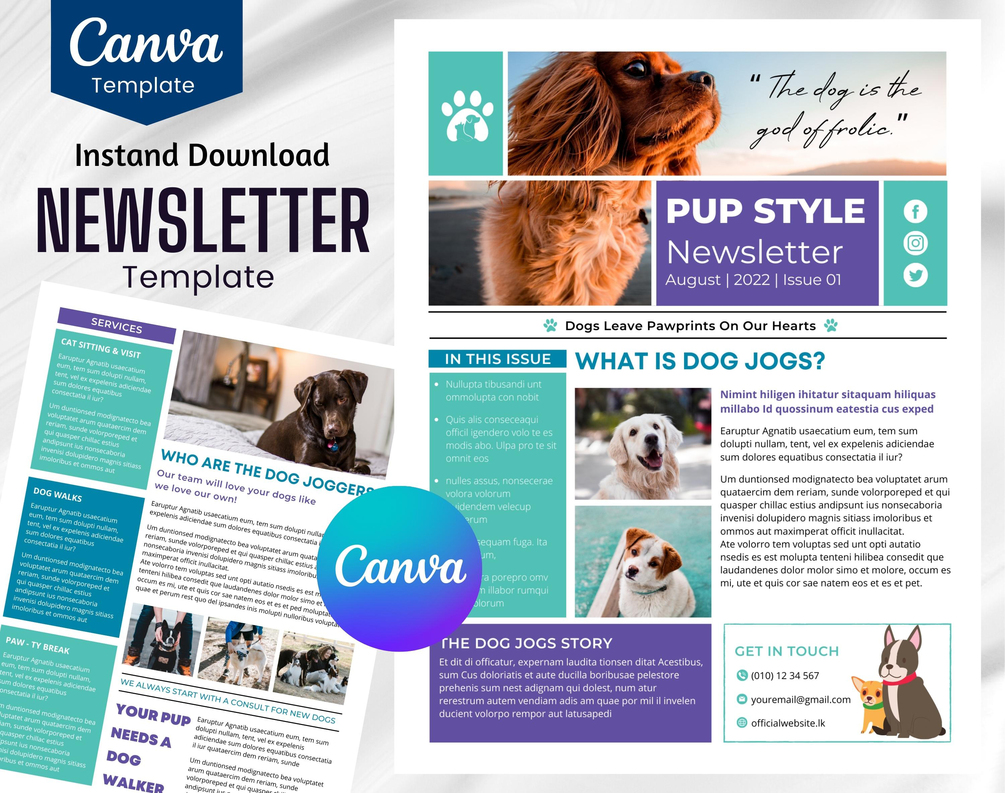 Pet Care Email NEWSLETTER TEMPLATE Editable on Canva