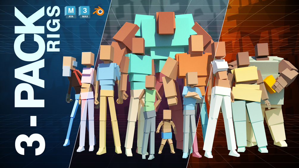 The Blocks: Body Mechanics Rigs - Made Simple & Fun! // 3-PACK (Maya ...