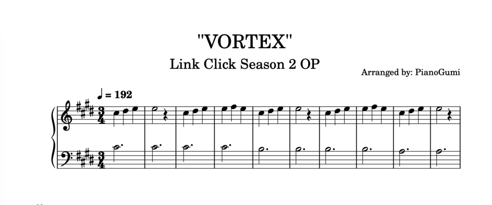 Link Click Season 2 OP - "VORTEX" - EASY Piano Sheet Music