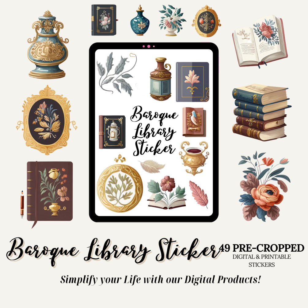 Baroque Library Sticker, Digital Sticker Pack, Laptop Sticker, Goodnote ...