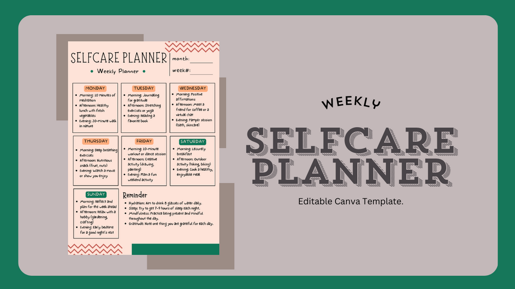 Selfcare Weekly Plan || Editable Canva Template