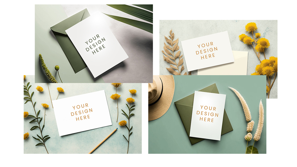 4 Beautiful Card Mockups • 3D boho style