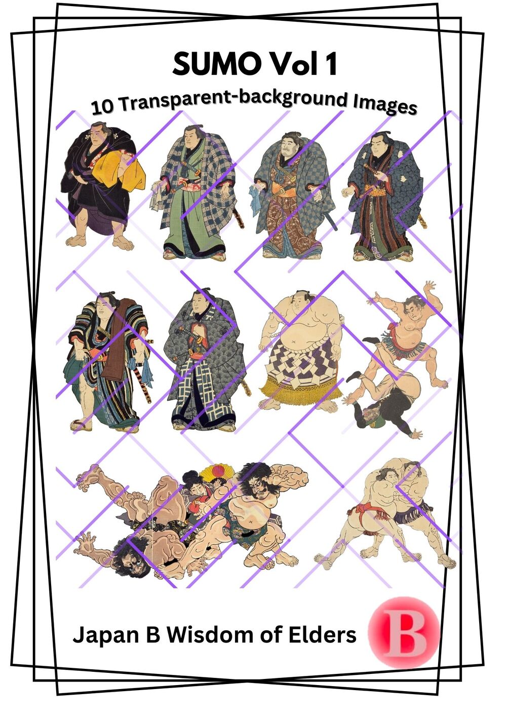 Traditional Style Japanese Sumo Wrestlers Vol. 1 Transparent PNG Pack
