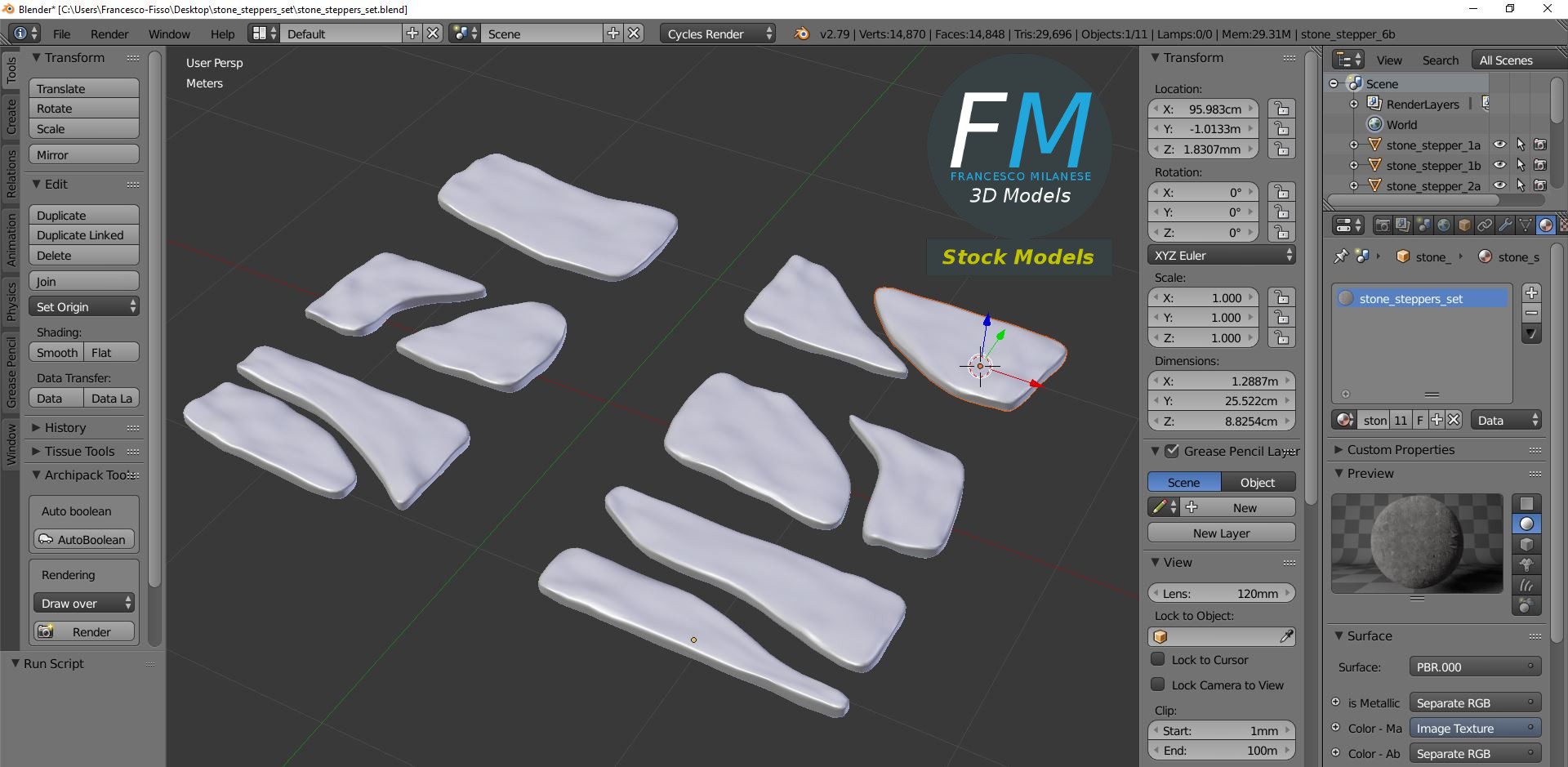3D MODEL - Stone steppers set