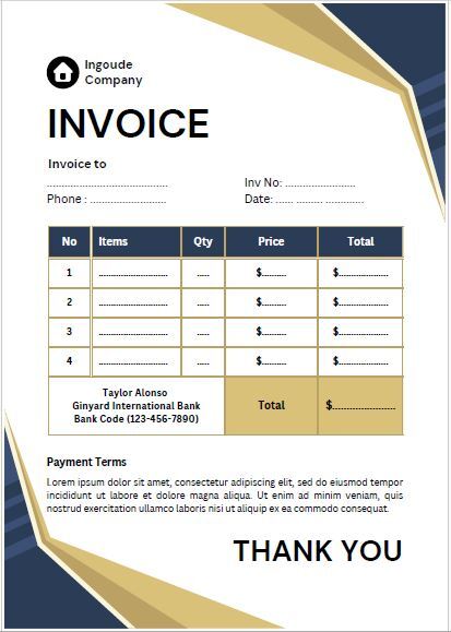 White modern black gold invoice