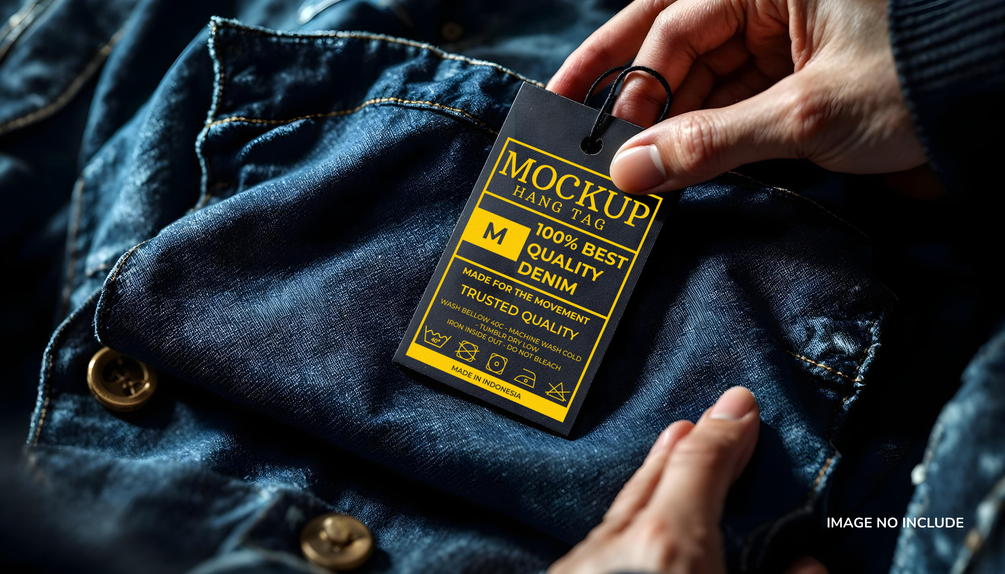 Realistic Black Hang Tag Mockup – Denim Jacket Edition