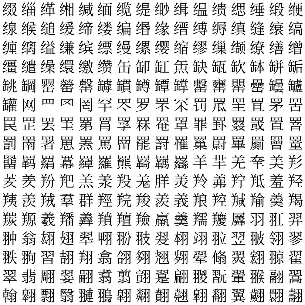 Unicode CJK 7f00-7fff, 256 letters, SVG file for 2d and 3d