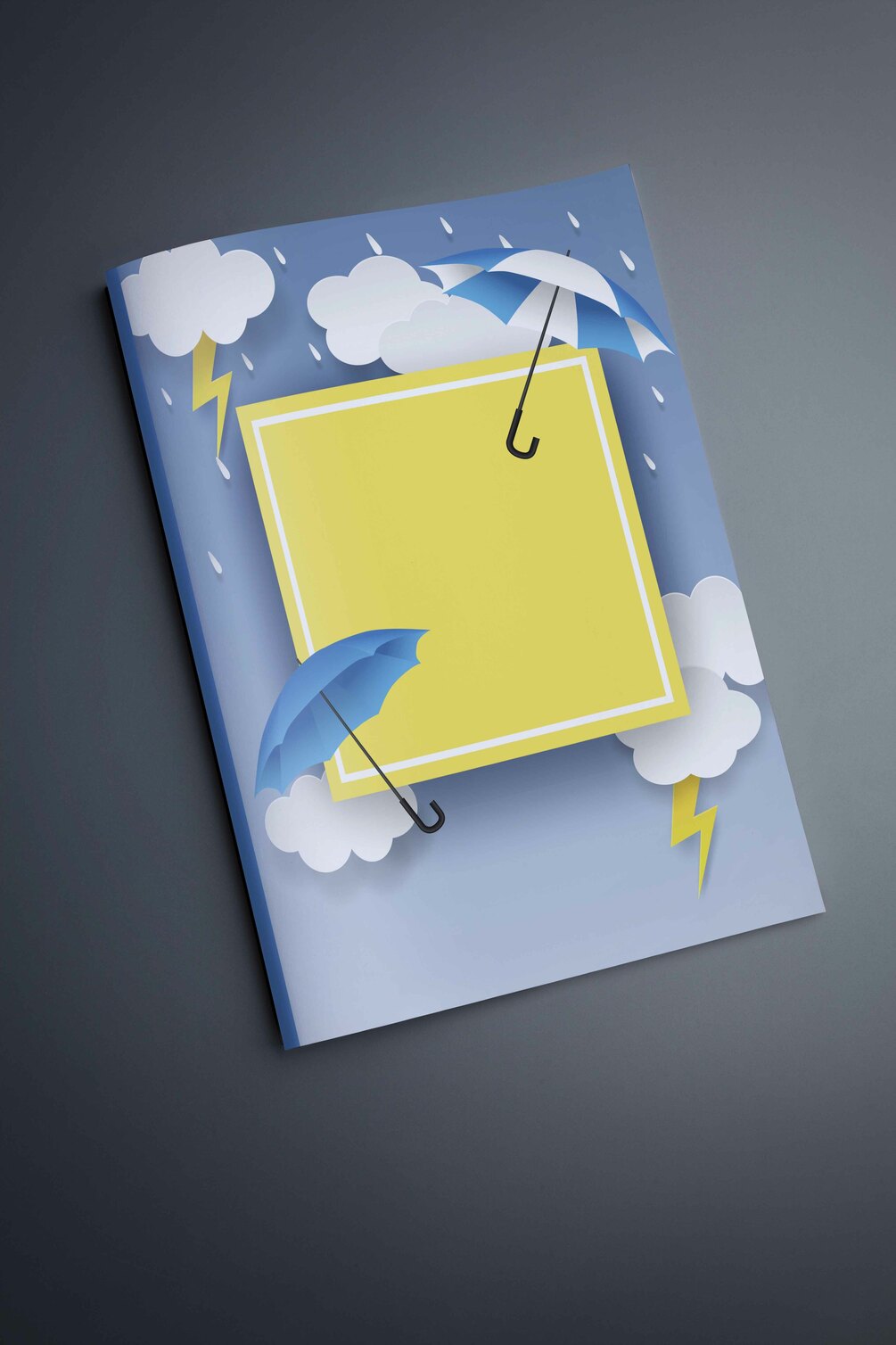 Cartoonic Lightening and Raining with Umbrella and Yellow area for Text ...