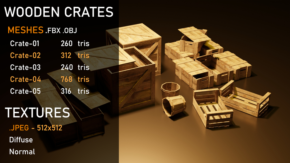 3D Premium Low-Poly Wooden Crates