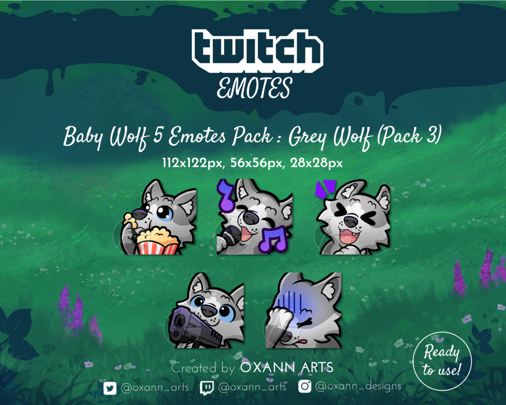 5x GREY Wolf Emotes (Pack 3) Pack for Twitch - Cute baby wolf - Kawaii ...