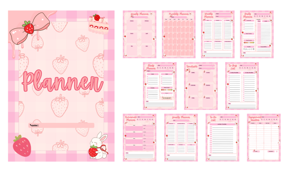 Strawberry-Themed Planner | By Champipoo Digitals