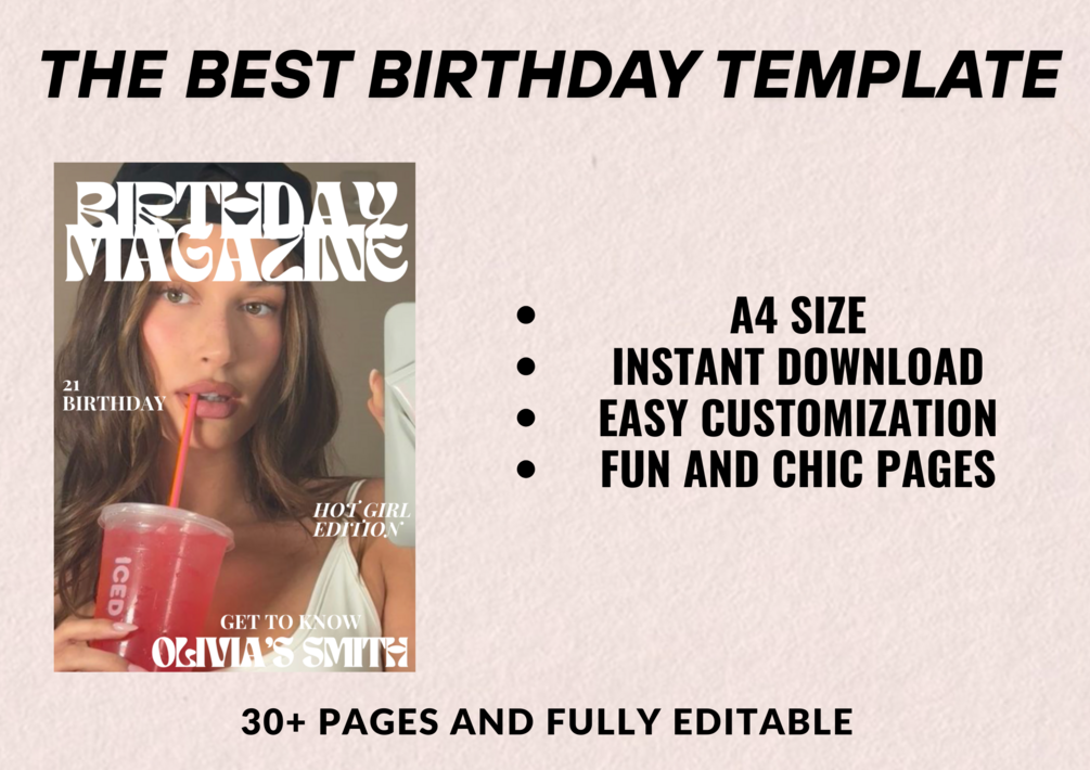Birthday Magazine Template | Personalised | Fully customisable ...