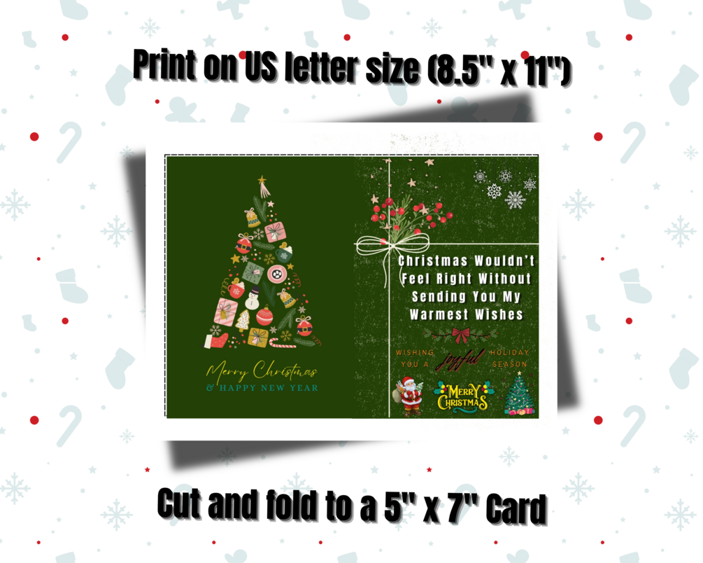 Foldable Christmas Greeting Card Digital Download Printable