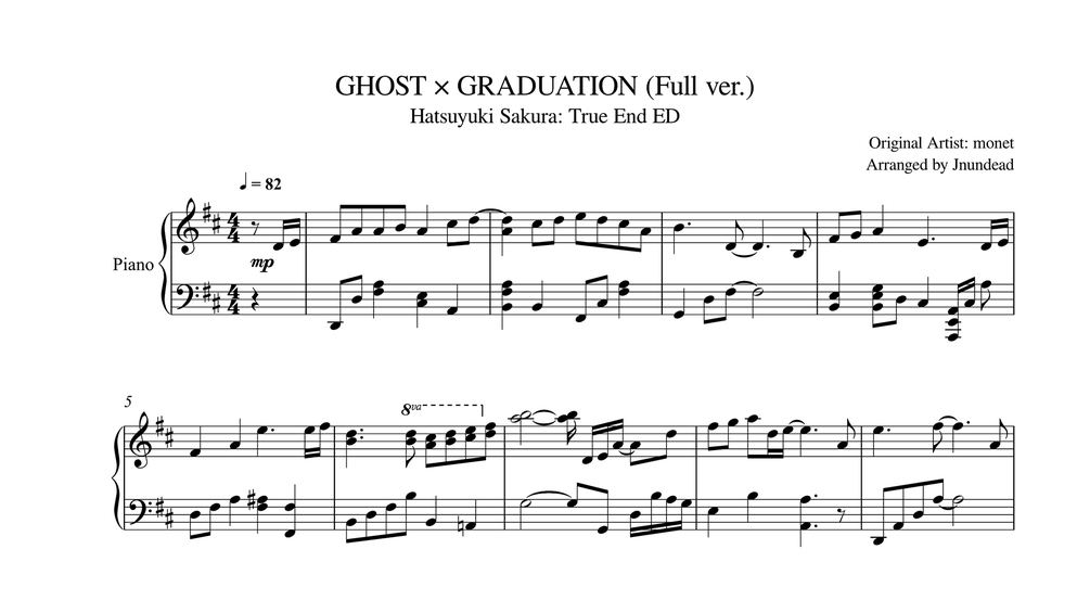 [Hatsuyuki Sakura: True End ED] GHOST × GRADUATION (Full ver.) Piano Arrangement