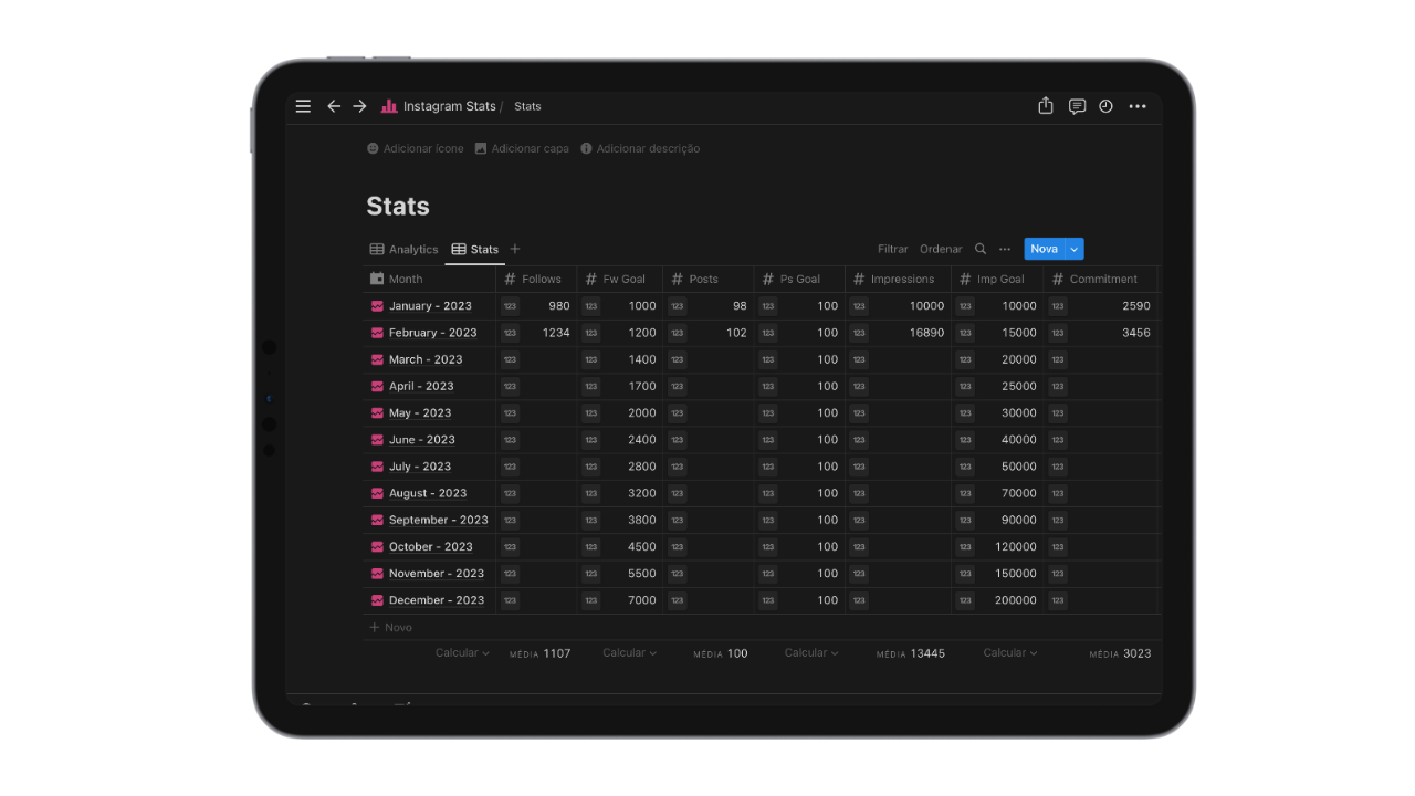 Notion Template - Instagram Stats - Notion Circles