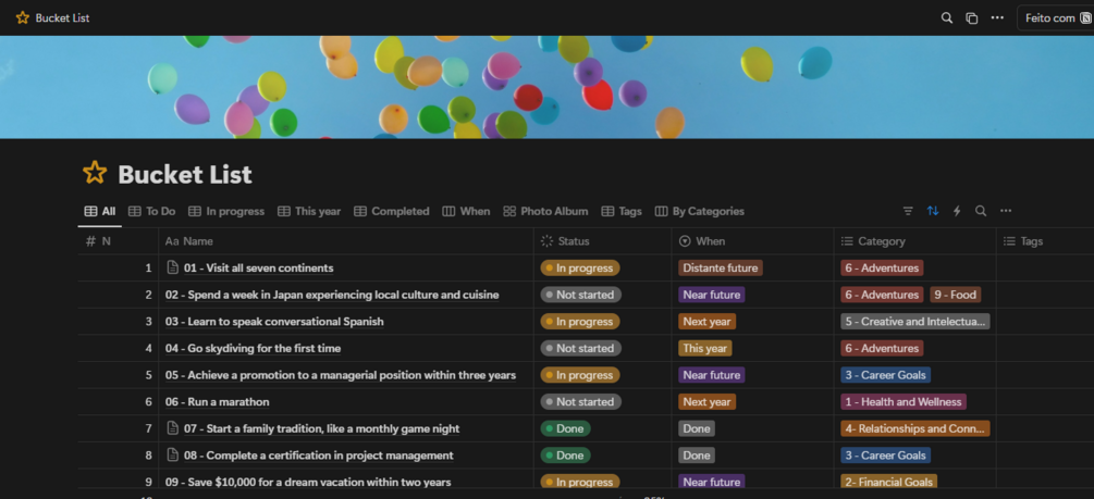 Bucket List - Notion template