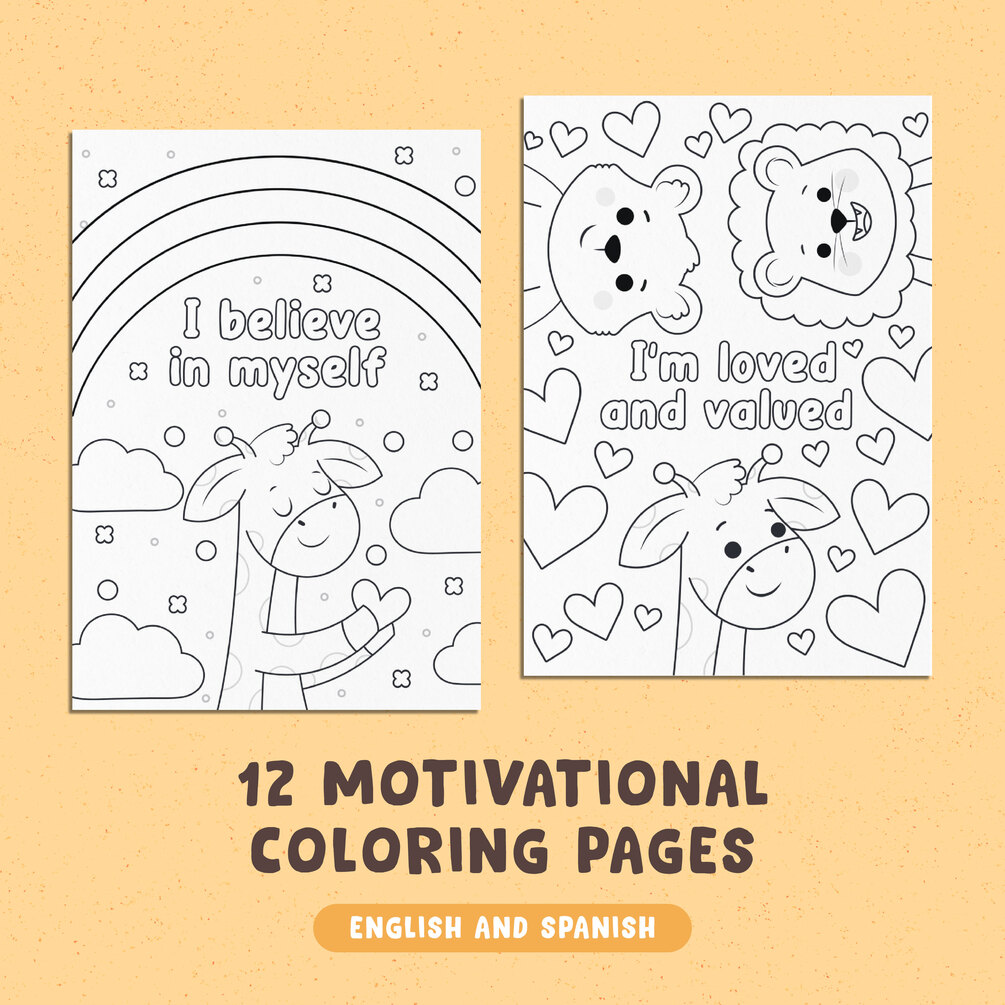 12 Motivational Coloring Pages | Billingual