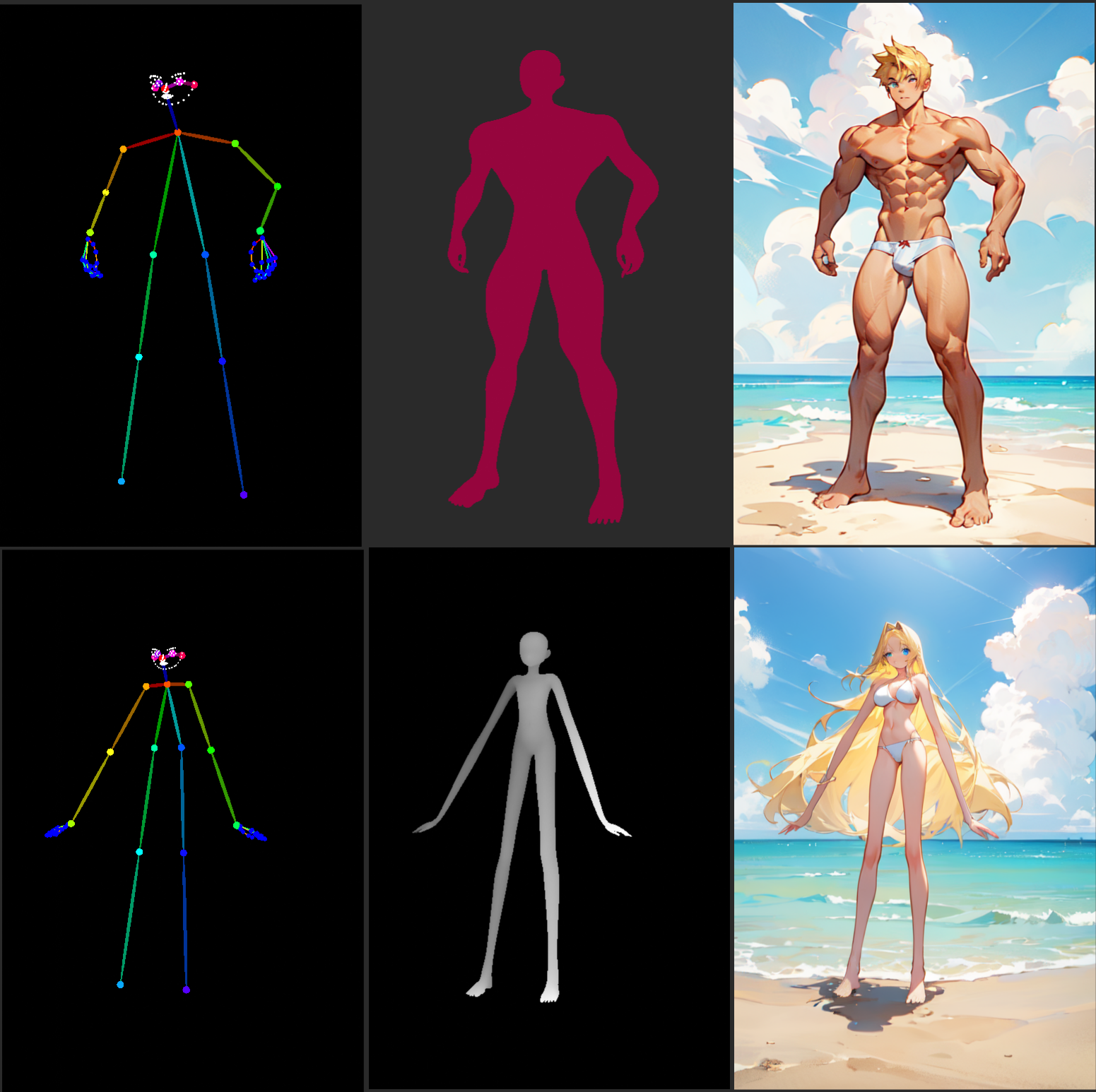 Character bones that look like Openpose for blender _ Ver_99 Depth+Canny+Landmark+MediaPipeFace ...