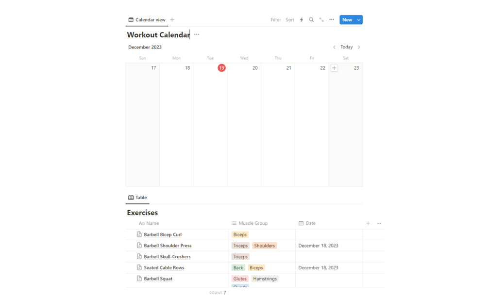Notion Workout Tracker
