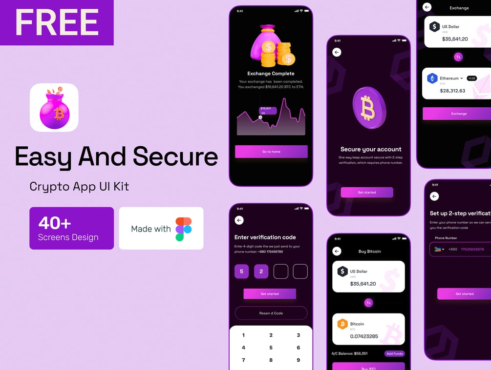 Free Crypto App UI Kit - Figma, Sketch & XD UI Template