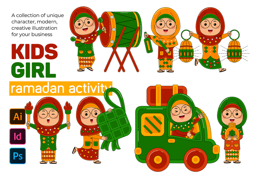Kids Girl Ramadan Activity Vector Pack