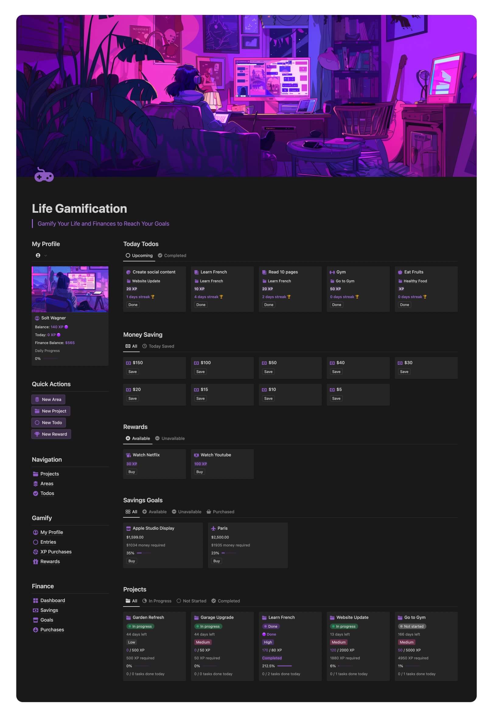 New Template 💜 Gamify your Life with Notion - Solt Wagner