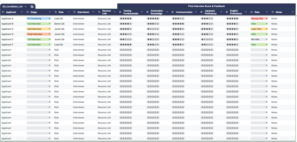 [Google Sheet] Recruitment Table