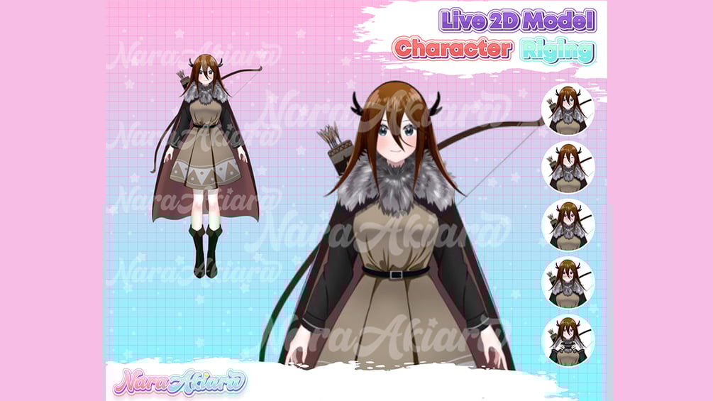 Vtuber Model and Rigging Anime Girl Brown Hair Archer Premade, Live2d ...
