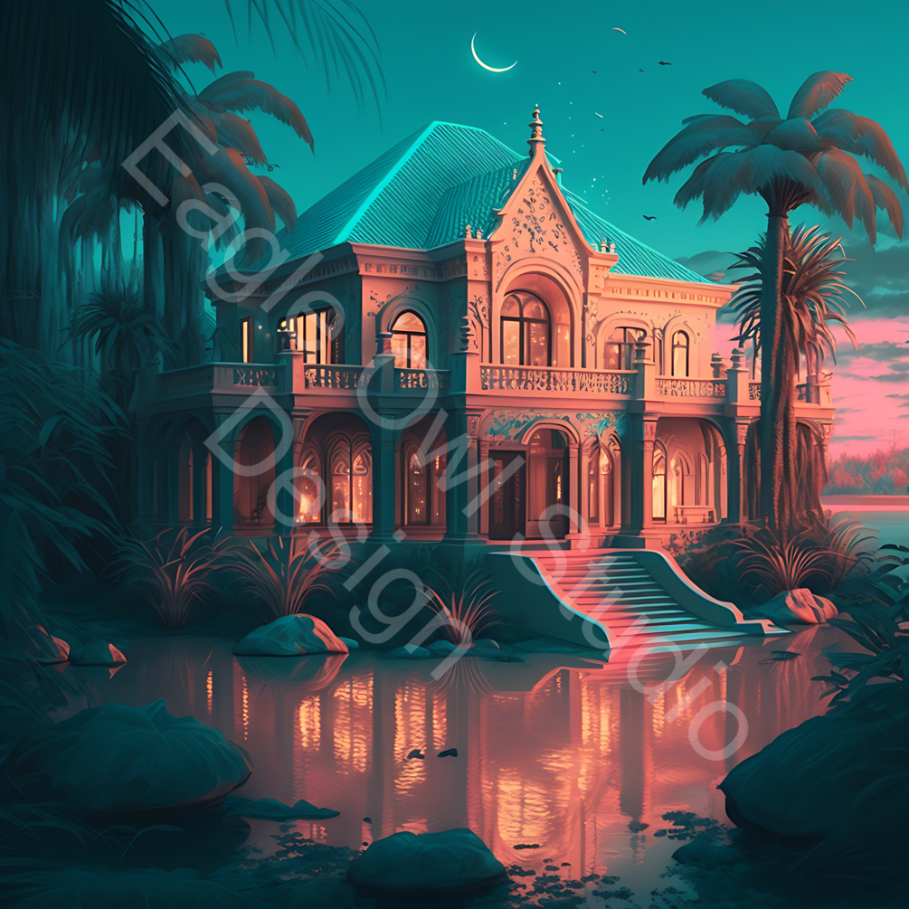 Golden Synthwave Architectural House 11