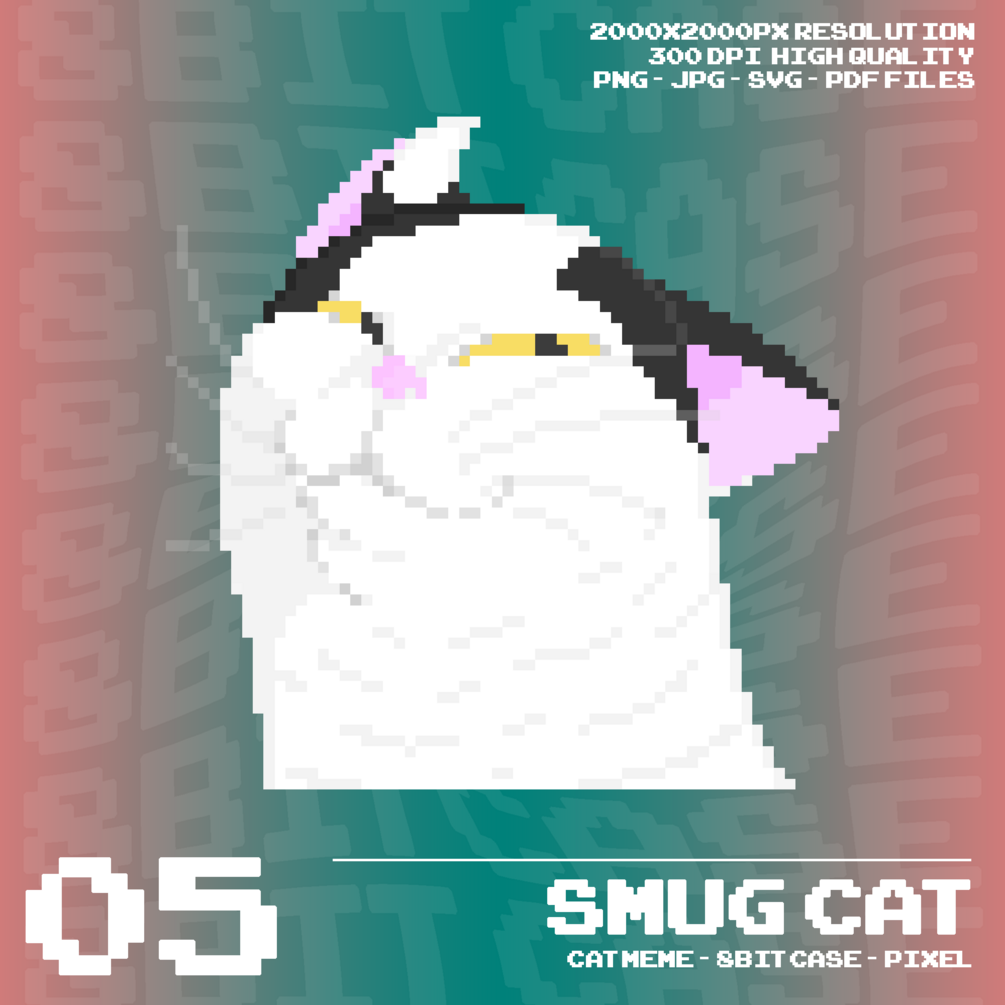 Pixel Art, Digital Products, Digital Art, CAT MEME | 05 Smug Cat