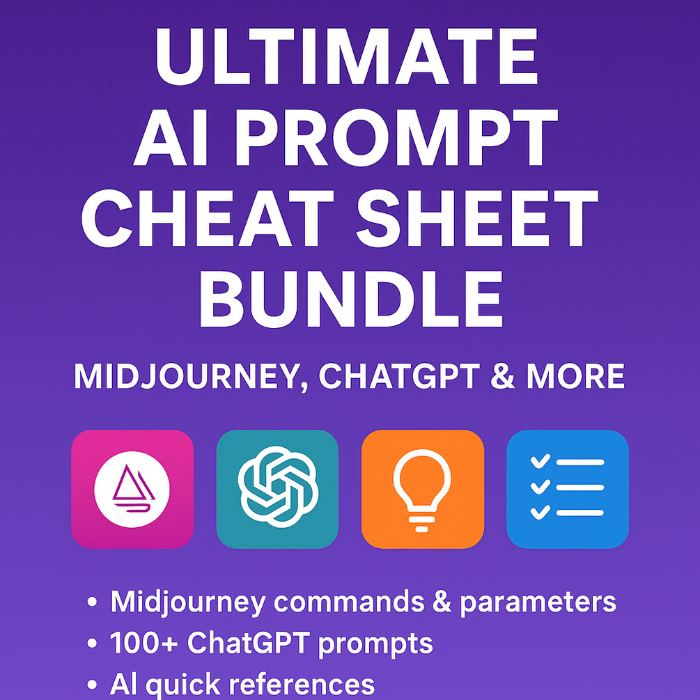 Ultimate AI Prompt Cheat Sheet Bundle – Midjourney, ChatGPT & More