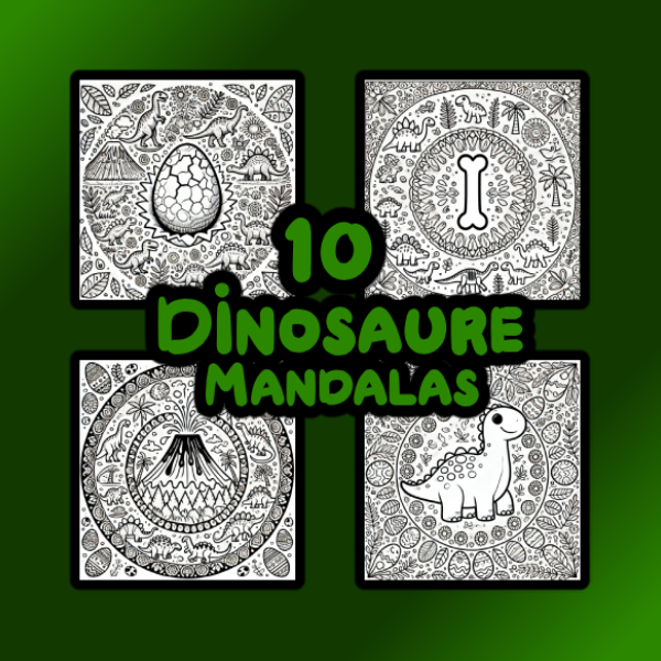 10 Digital Printable Dinosaur Mandalas For Kids