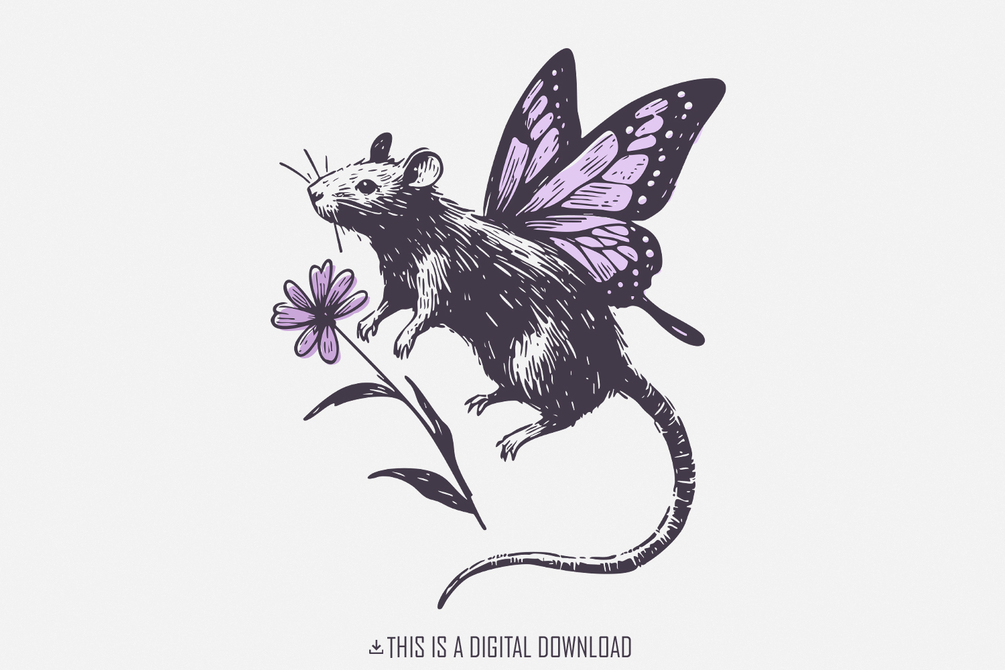 Cute Rat PNG Sublimation Designs, Rat png Clipart, Retro Vintage Fairy ...