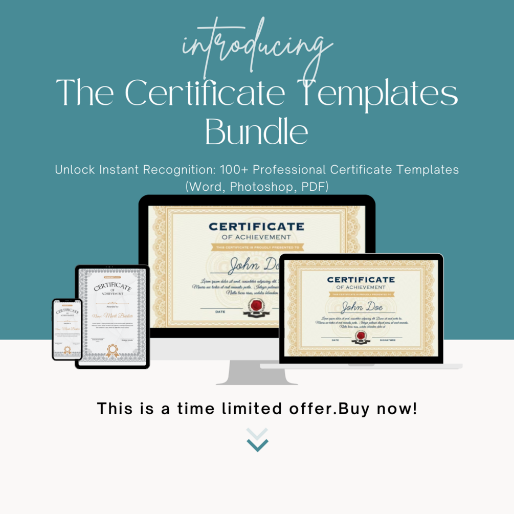 100+ Professional Certificate Templates Bundle