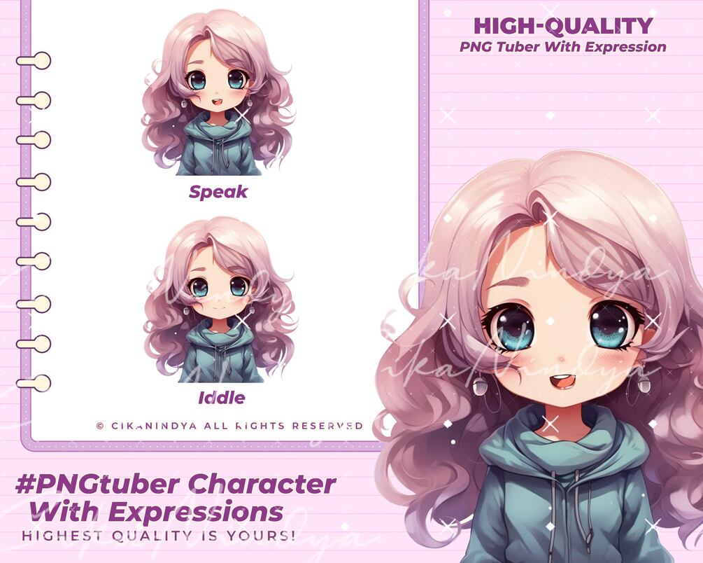 PNG Tuber, Pngtuber Premade, Pngtuber Commission - Charming Chibi Girl ...