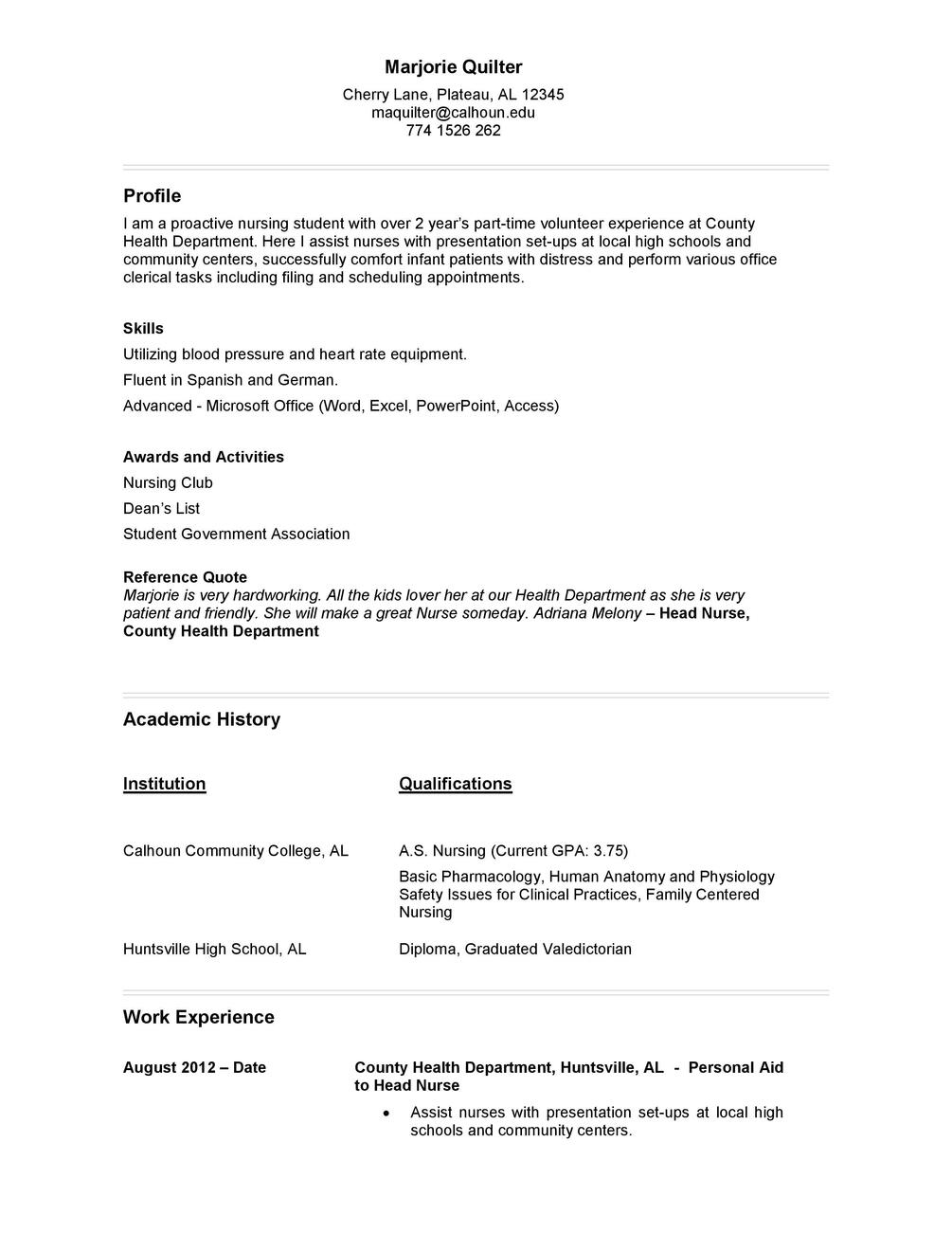Student Resume Example