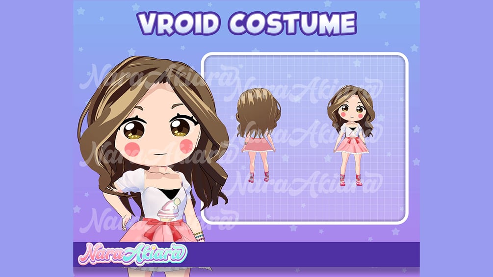 Show Your Style with 3D Vroid Clothes Chibi White Dresses with Pink ...