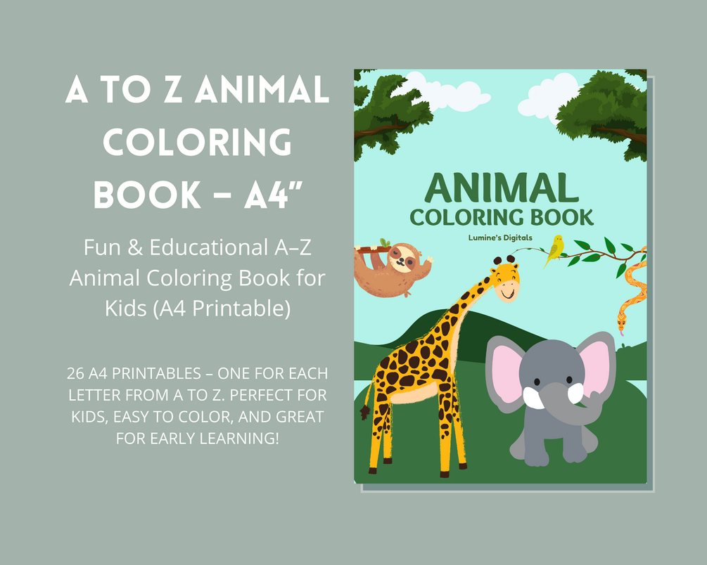A to Z Animal Alphabet Coloring Book Printable Pages for Kids