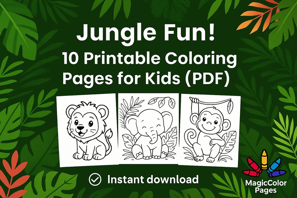 Jungle Fun! – 10 Printable Coloring Pages for Kids (PDF)