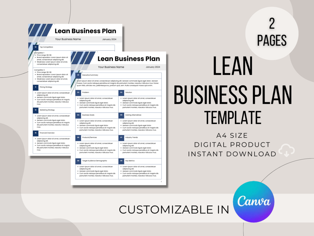 Start Up Business Plan - Blue - Lean (2 pgs)