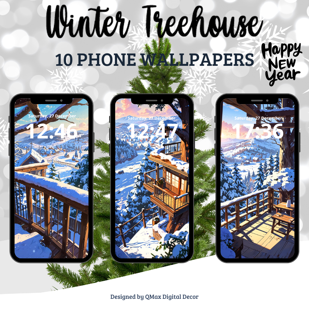 ️ Cozy Winter Treehouse Phone Wallpapers – Tranquility at Your Fingertips 🌲