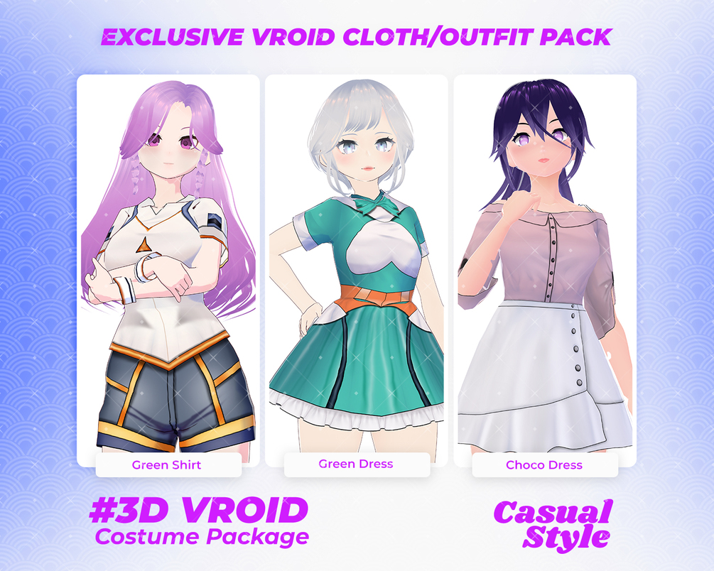 Fashion 3D Vroid Casual Outfit Collection-VRoid Clothing Pack, Streamer Style, Virtual Streamer ...