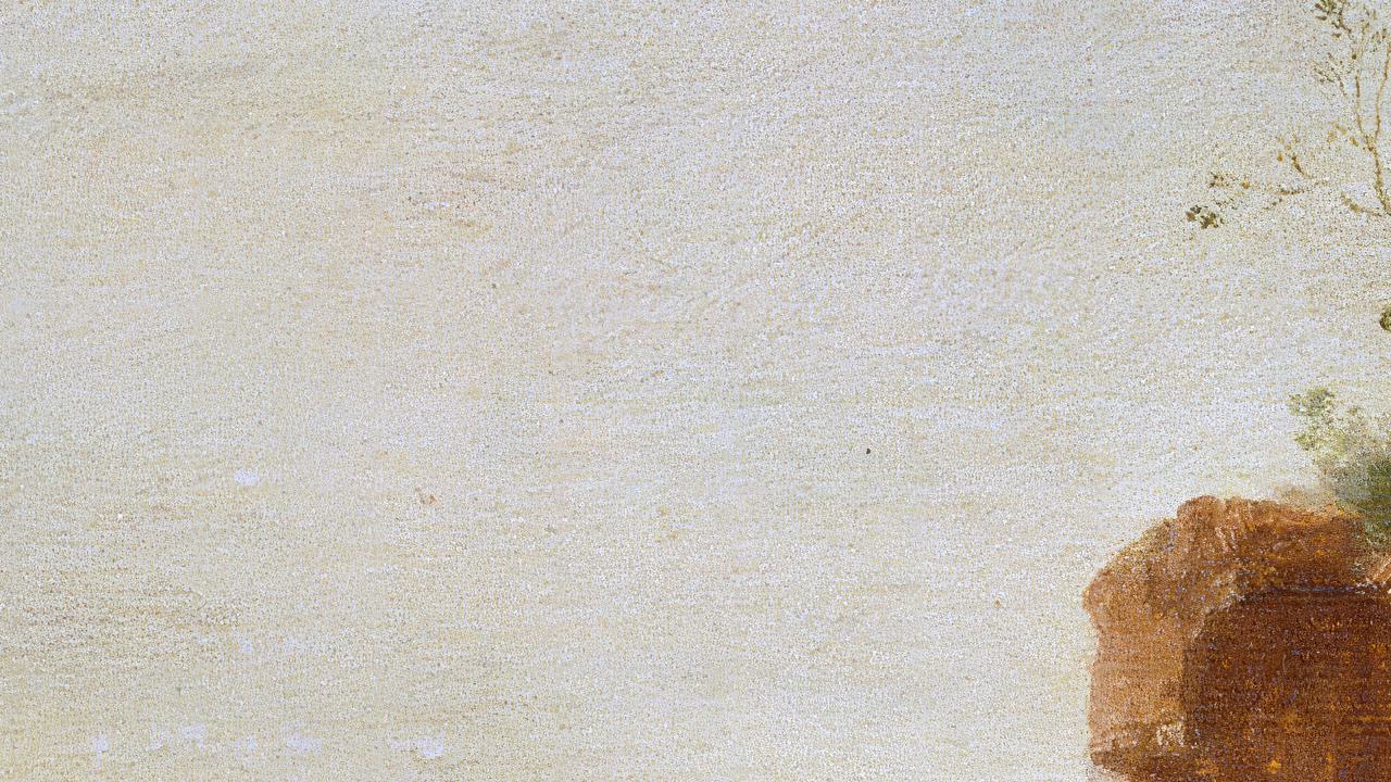 Dutch: Zuidelijk landschap met ruine; op de voorgrond de steniging van ...