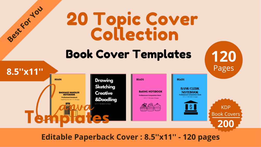 20 Topic Cover Collection | 200 Book Cover Templates 8.5″ x 11″ 60 ...