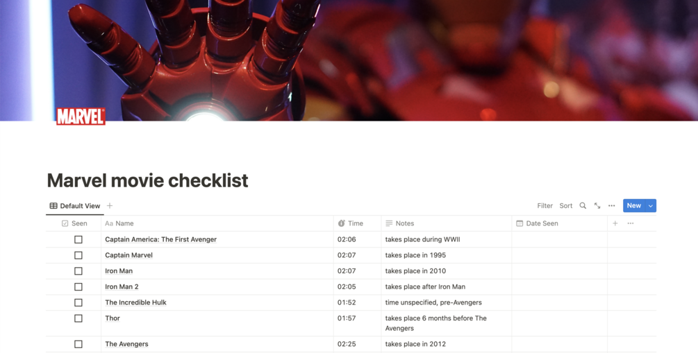 Marvel Movie Checklist